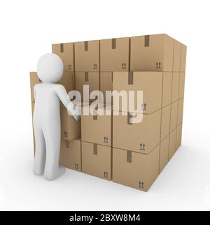 3d human carton package shipping Stock Photo - Alamy