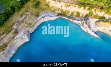 Aerial view Shadwell limestone quarry at Much Wenlock in Shropshire, Uk ...