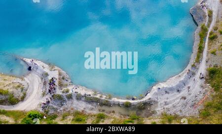 Aerial view Shadwell limestone quarry at Much Wenlock in Shropshire, Uk ...
