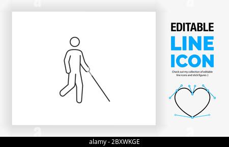 Blind Man Stick Figure Walking With a White Cane and Glasses. Black ...