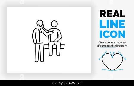 Doctor with Stethoscope Stick Figure Icon Outline. Black and white ...