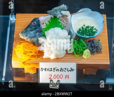 Artificial food, display of food of a restaurant, noodles with shrimps ...