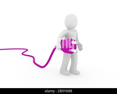 3d human man plug pink green Stock Photo - Alamy