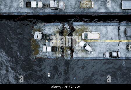 Apocalypse sea view. Destroyed bridge. Armageddon concept. 3d rendering ...