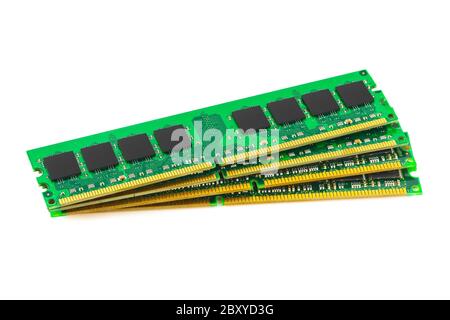Desktop computer memory. four DIMM DDR4 memory modules. Parts for assemble PC isolated on white ...