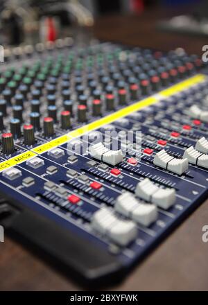 Player and mixing console closeup. DJ equipment Stock Photo - Alamy