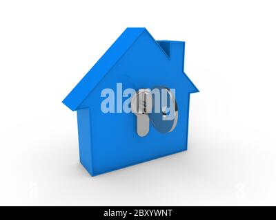 3d blue house and key Stock Photo - Alamy