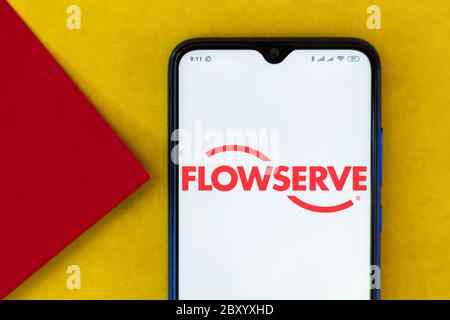 In this photo illustration, the Flowserve Corporation logo seen ...