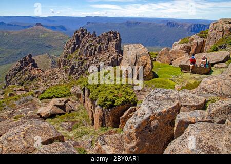 Hikers on the summit of Mt Ossa, Tasmania's highest mountain Stock ...