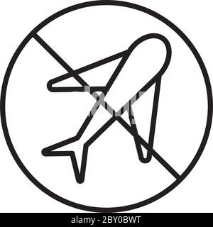 forbidden sign with airplane icon over white background, line style ...