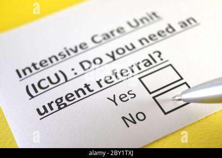 One person is answering question about intensive care unit (ICU Stock ...