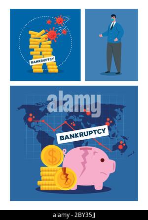 businessman with mask piggy and broken coins of bankruptcy vector design Stock Vector Image ...