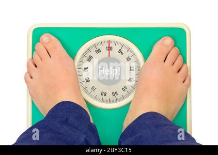 Woman feet and weight scale Help! Stock Photo - Alamy