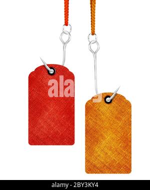 Red price tags with fishing hook Stock Photo - Alamy