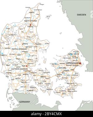 High detailed Denmark road map with labeling Stock Vector Image & Art ...