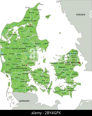 High detailed Denmark road map with labeling Stock Vector Image & Art ...