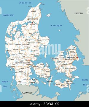 High detailed Denmark road map with labeling Stock Vector Image & Art ...