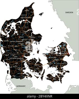 High detailed Denmark road map with labeling Stock Vector Image & Art ...