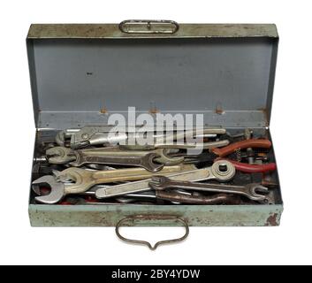 A set of old and rusty tools for handyman. A lot of obsolete household ...