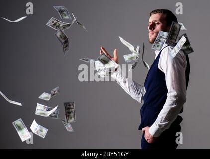Richness concept. Successful entrepreneur wasting money. Businessman ...