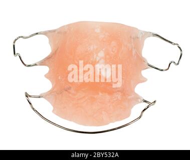 Artificial plastic jaw with dental implants close-up. Dental ...