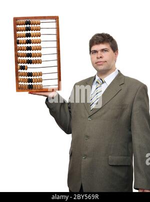 Man calculating with abacus Stock Photo - Alamy