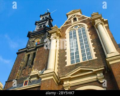 View of Westerkerk bell tower from bottom, Amsterdam, Netherlands ...