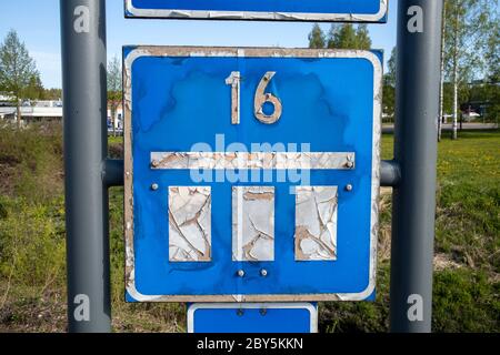 weathered parking lot sign, Finland Stock Photo - Alamy