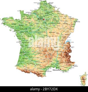 High detailed France physical map with labeling Stock Vector Image ...