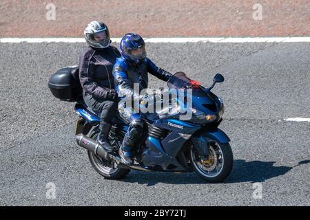 Blue Kawasaki ZZR 1400 motorcycle Stock Photo - Alamy