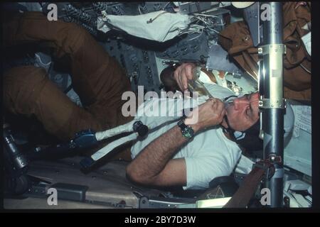 Apollo 15 crew inside the Command Module during training Stock Photo ...
