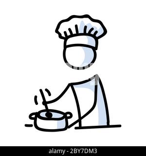 Cute stick figure cooking at home lineart icon. Dinner preparation ...