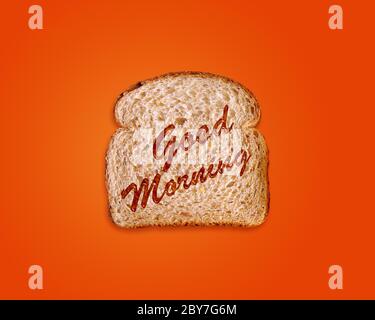toasted bread slice with good morning wrote using honey Stock Photo - Alamy