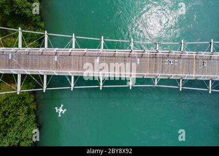 drone filming pedestrian walkway - aerial view Stock Photo - Alamy