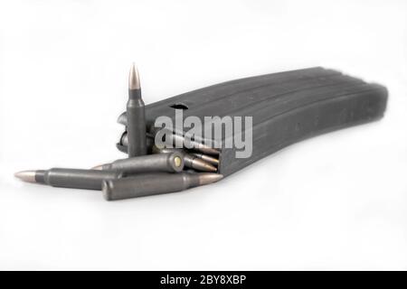 AR-15 assault rifle with high-capacity ammunition magazine clips and ...