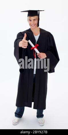 Happy Teen Guy Celebrating Graduation agaisnt white background Stock ...