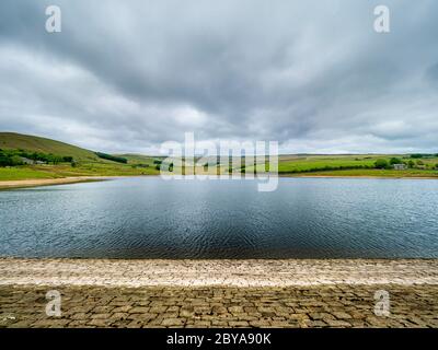 Castleshaw Lower Reservoir, looking towards Castleshaw Top Bank with ...
