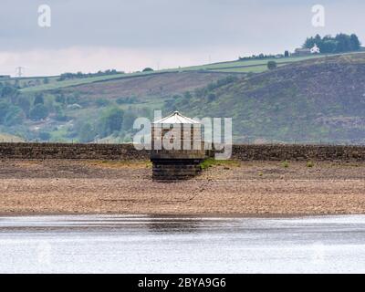 Pump house exposed by low water levels of the Ladybower Reservoir, Peak ...
