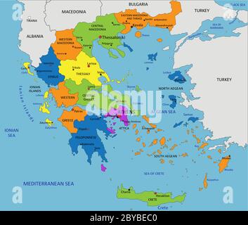 Colorful Greece political map with clearly labeled, separated layers ...