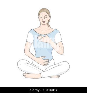 Abdominal Breathing. Breath Awareness Exercise. Vector Stock Vector Image & Art - Alamy