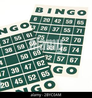 Green bingo cards isolated Stock Photo - Alamy