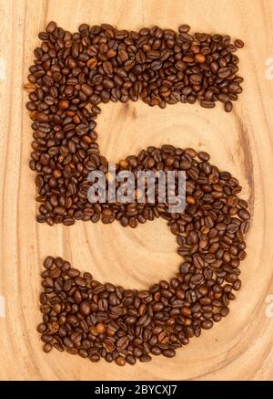 Number 6 from roasted coffee beans, 3D rendering isolated on white ...