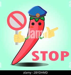Cute mexican chili police officer cartoon character with police hat ...