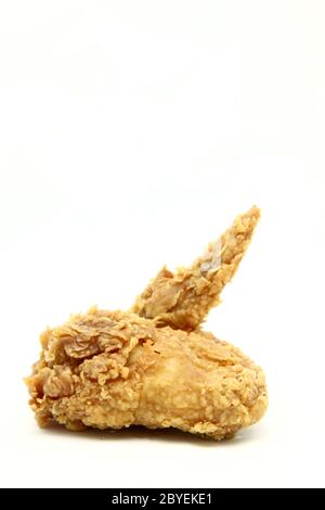 crispy fried chicken drum wing stabbing in wooden stick on white ...