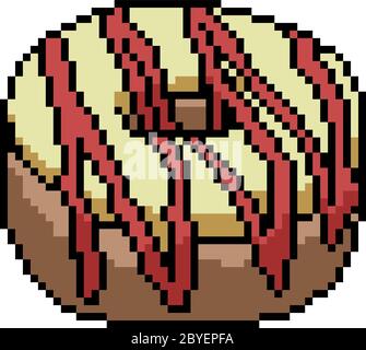 Donut pixel art. 8 bit food Sweetness. pixelated Vector illustration ...