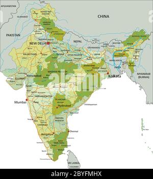 India - Highly detailed editable political map with labeling Stock ...