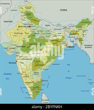 India - Highly detailed editable political map with labeling Stock ...