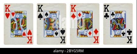 Four Kings Vintage Playing Cards - isolated on white Stock Photo - Alamy