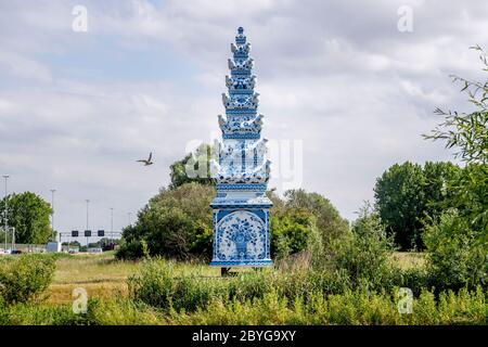 General view of a Delft Blue vase pyramid along the A13, the largest ...