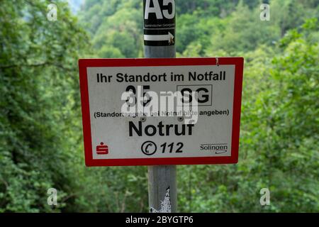 Rescue point system in German forests, on boards are indicated ...